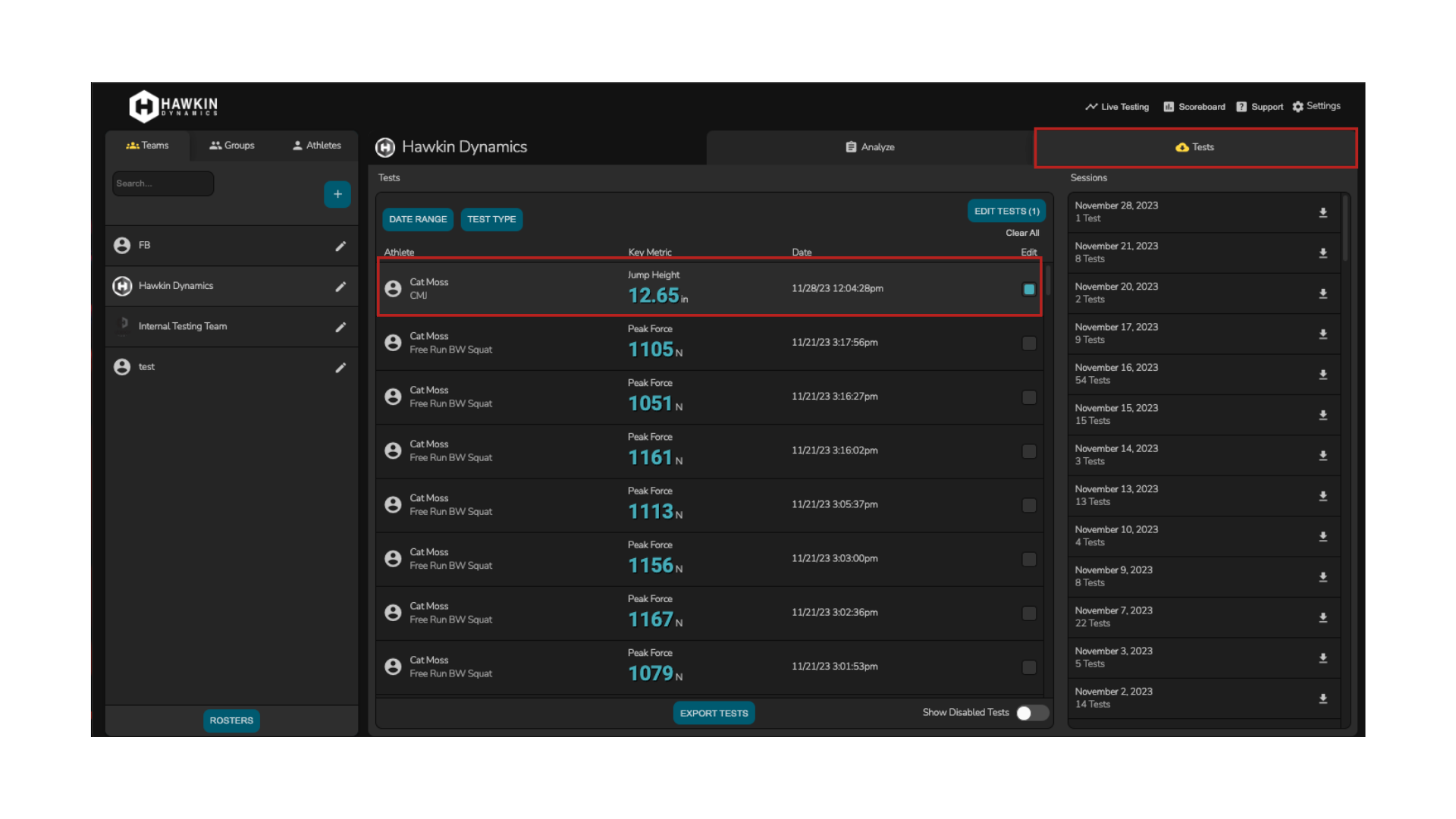 Editing Tests: Changing tags, athlete, and or disabling a test.